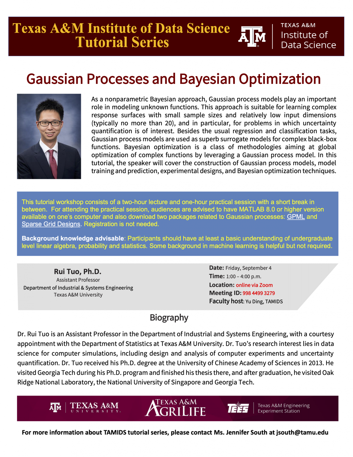 Tutorial Workshop: Rui Tuo: Gaussian Processes and Bayesian Optimization - TAMIDS