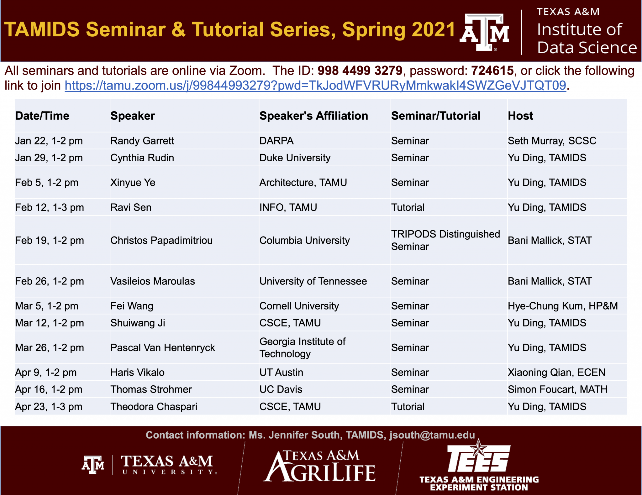 Spring 2021 Seminar & Tutorial Series – TAMIDS