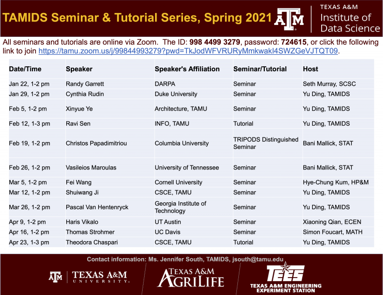 Spring 2021 Seminar & Tutorial Series – TAMIDS