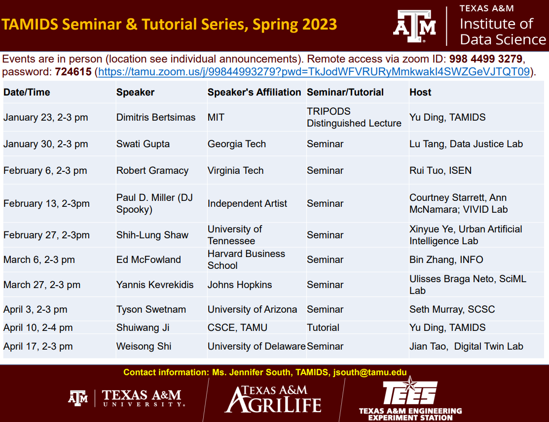 TAMIDS Spring 2023 Seminar & Tutorial Series - TAMIDS